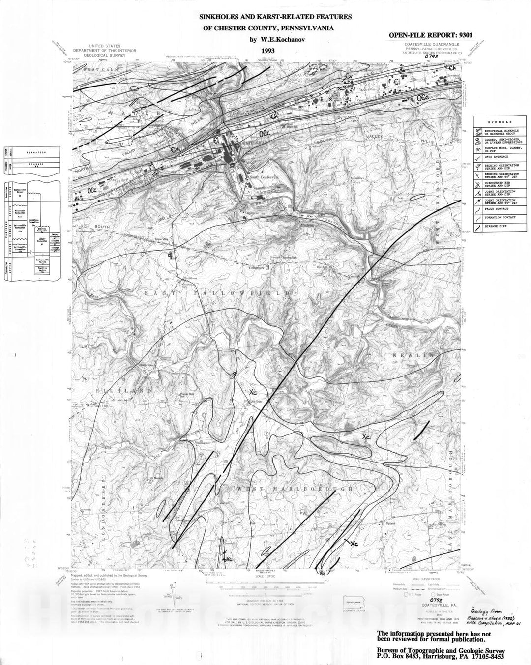 Map : Sinkholes and karst-related features of Chester County, Pennsylv ...