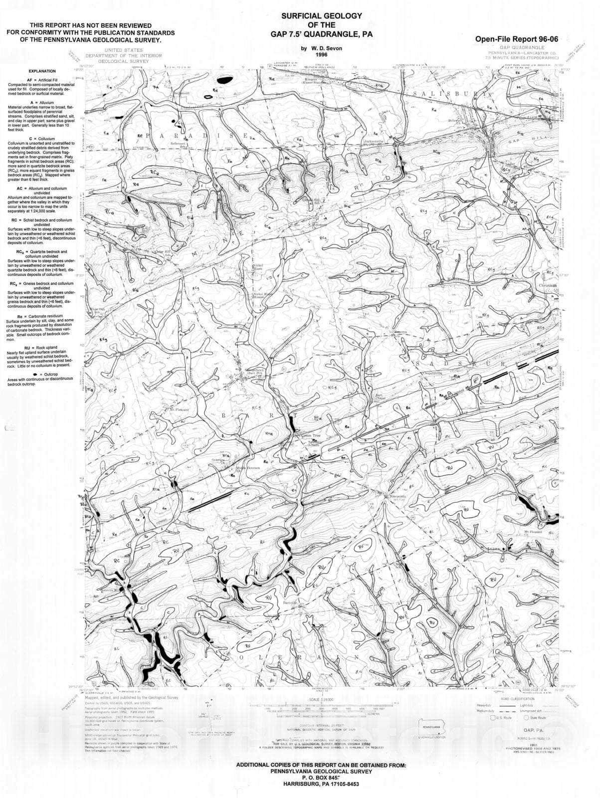 Map : Surficial geology of the Gap 7.5' quadrangle, PA, 1996 Cartograp ...