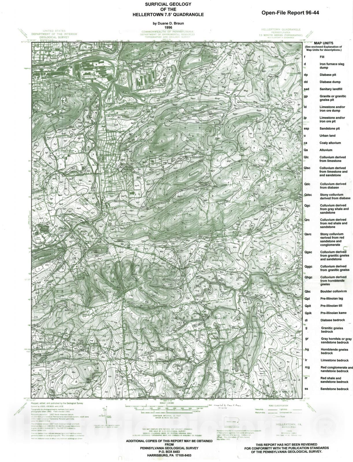 Map : Surficial geology of the Hellertown 7.5' quadrangle, Lehigh, Nor ...