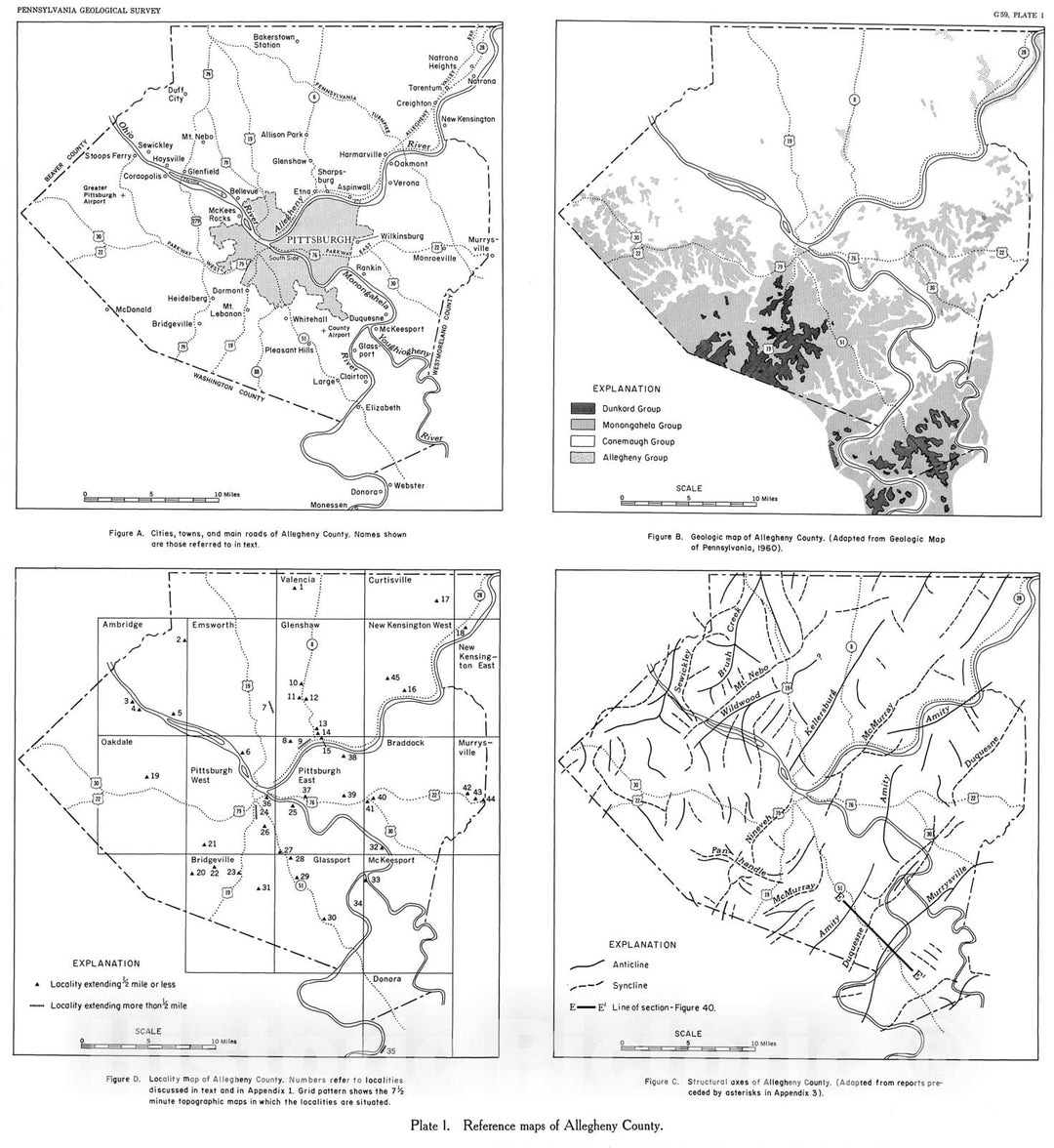 Map : Geology of the Pittsburgh area, 1970 Cartography Wall Art ...