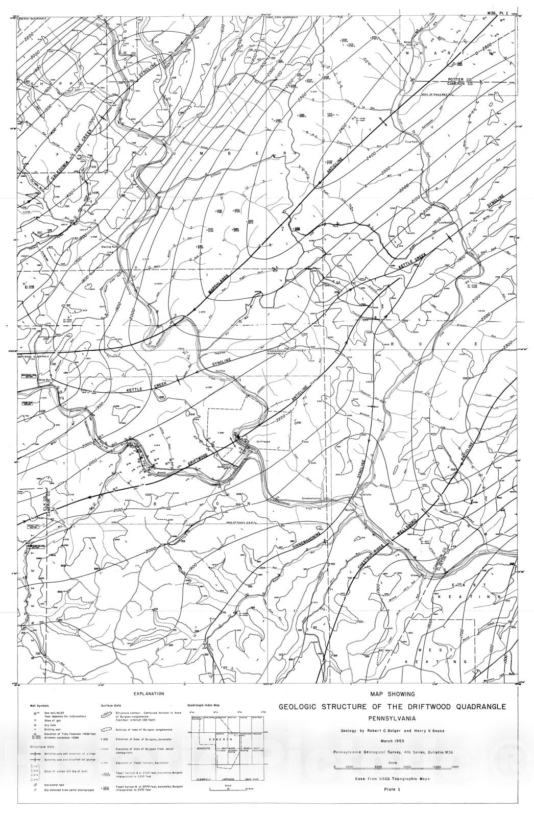 Map : Surface and subsurface structure of the Driftwood quadrangle, Pe ...