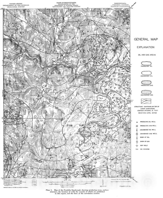 Map : Oil and gas geology of the Franklin quadrangle, Pennsylvania, 19 ...