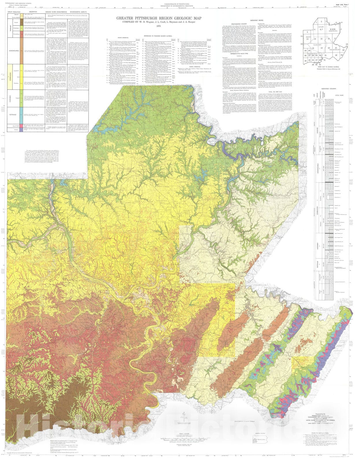 Map : Greater Pittsburgh region geologic map and cross sections, 1975 ...