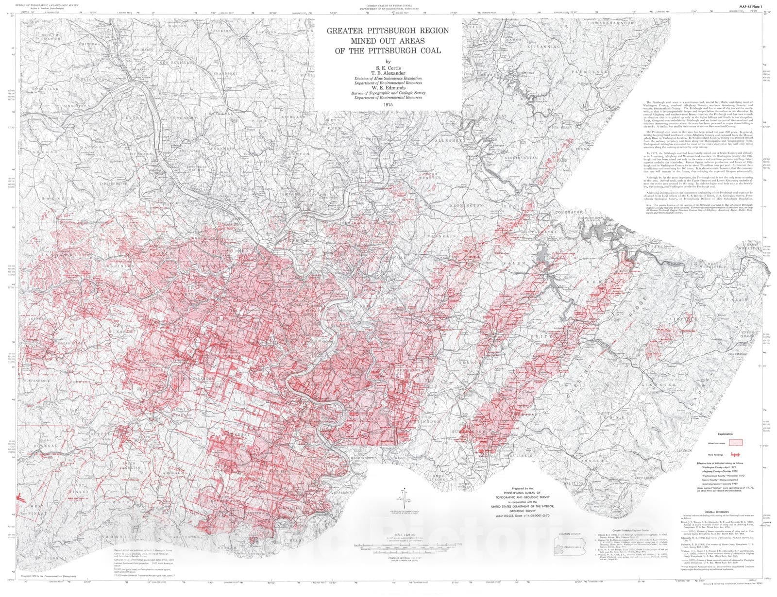 Map : Greater Pittsburgh region maps of mined-out areas and thickness ...