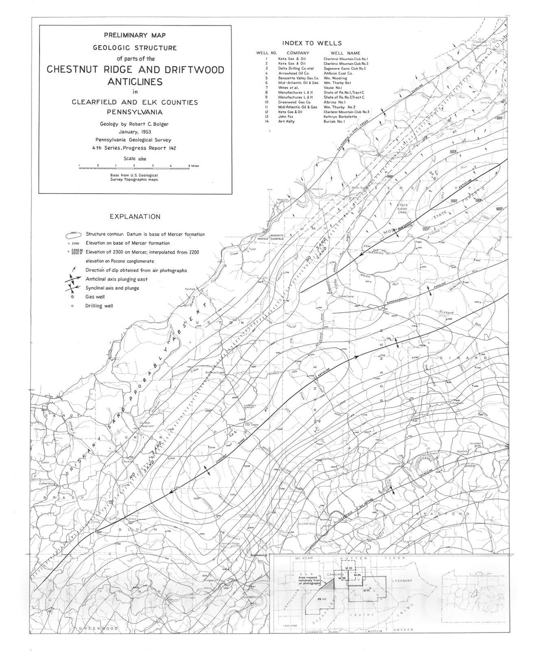 Map : Preliminary report--Geologic structure of parts of the Chestnut ...