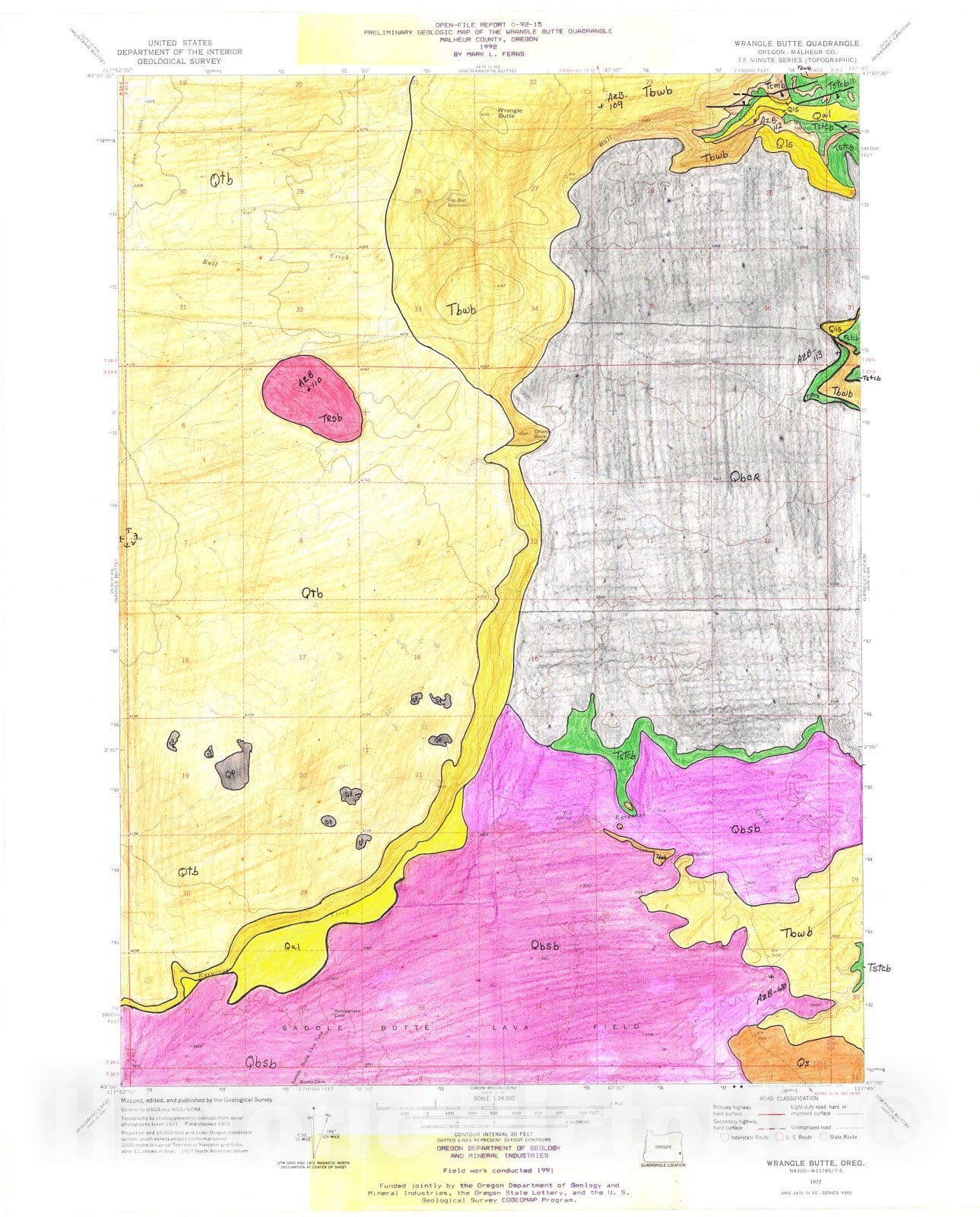 Map : Preliminary geologic map of the Wrangle Butte quadrangle, Malheu ...