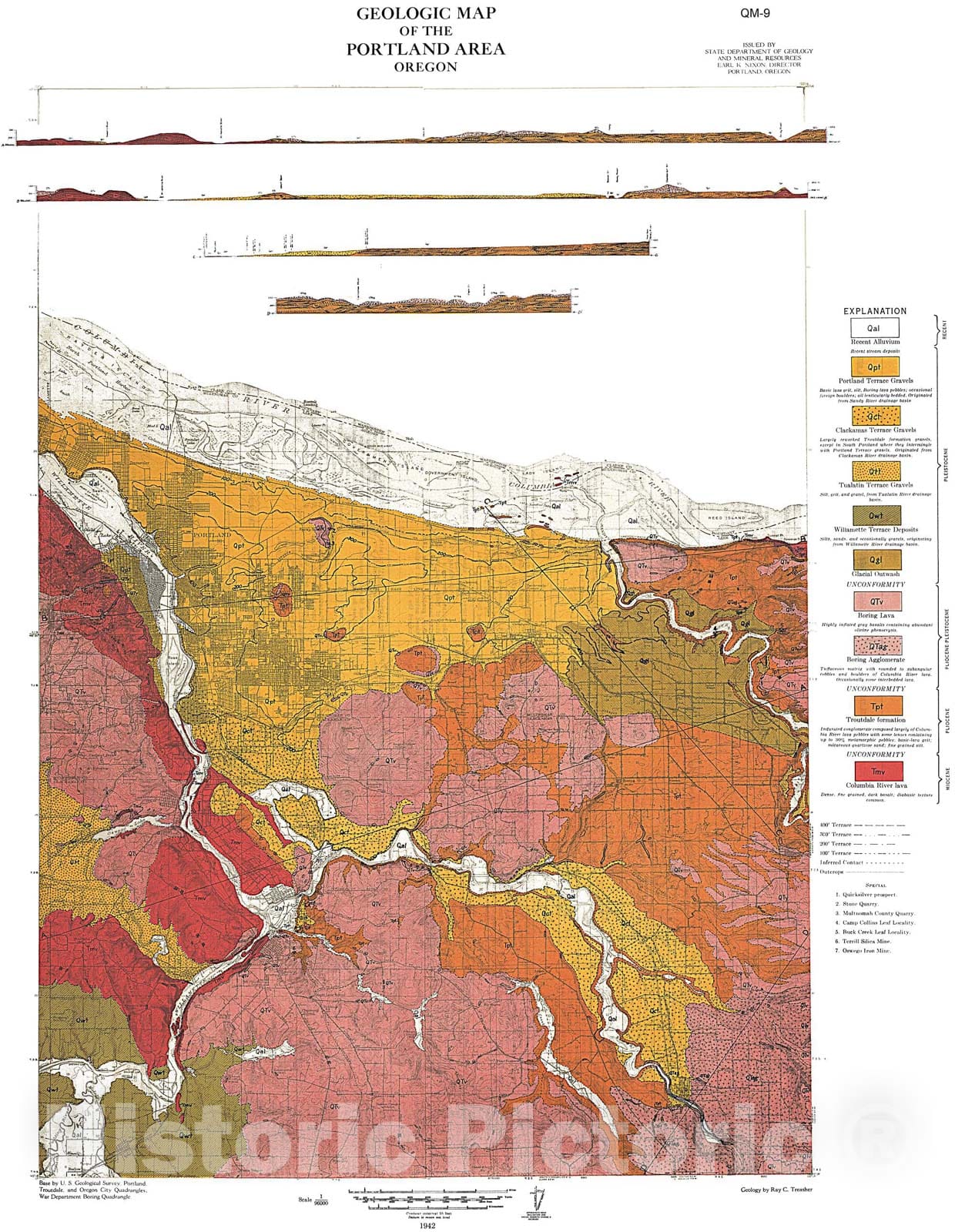 Map : Geologic map of the Portland area, 1942 Cartography Wall Art ...