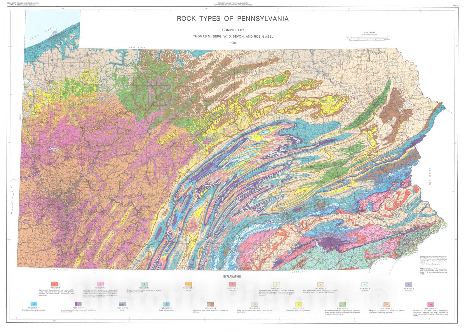 Map : Rock types of Pennsylvania, 1984 Cartography Wall Art ...