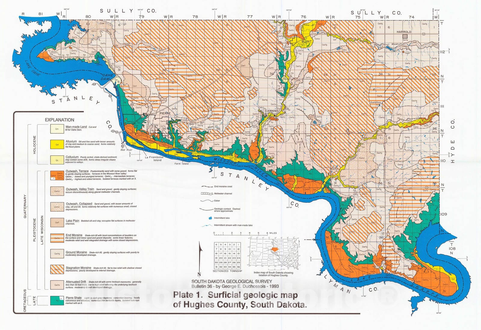 Map : Geology of Hughes County, South Dakota, 1993 Cartography Wall Ar ...
