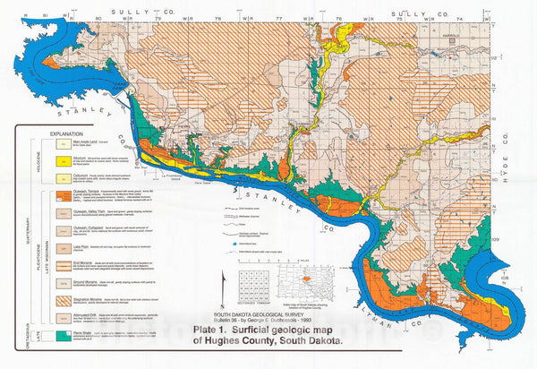 Map : Geology of Hughes County, South Dakota, 1993 Cartography Wall Ar ...