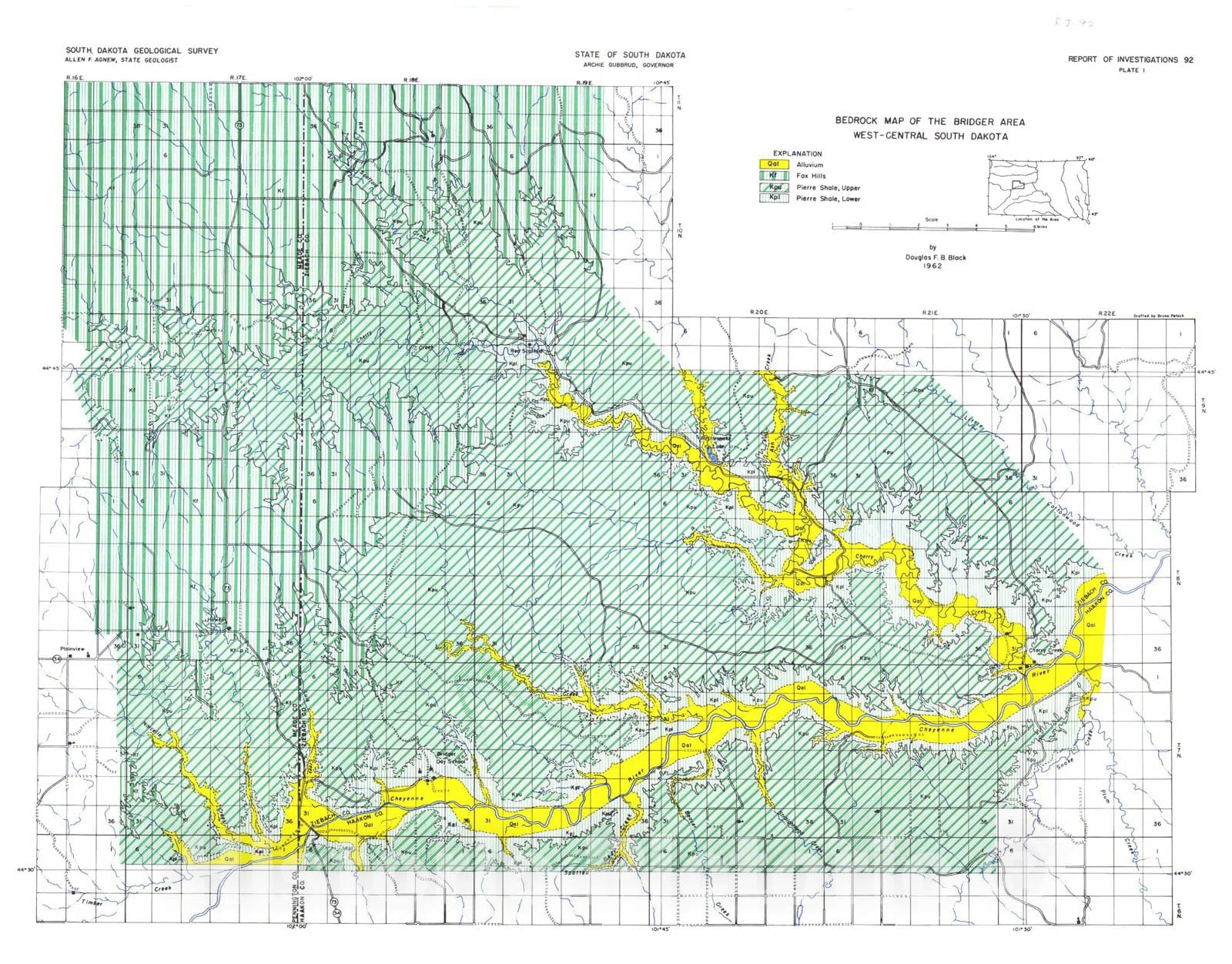 Map : Geology of the Bridger area west-central South Dakota, 1964 Cart ...