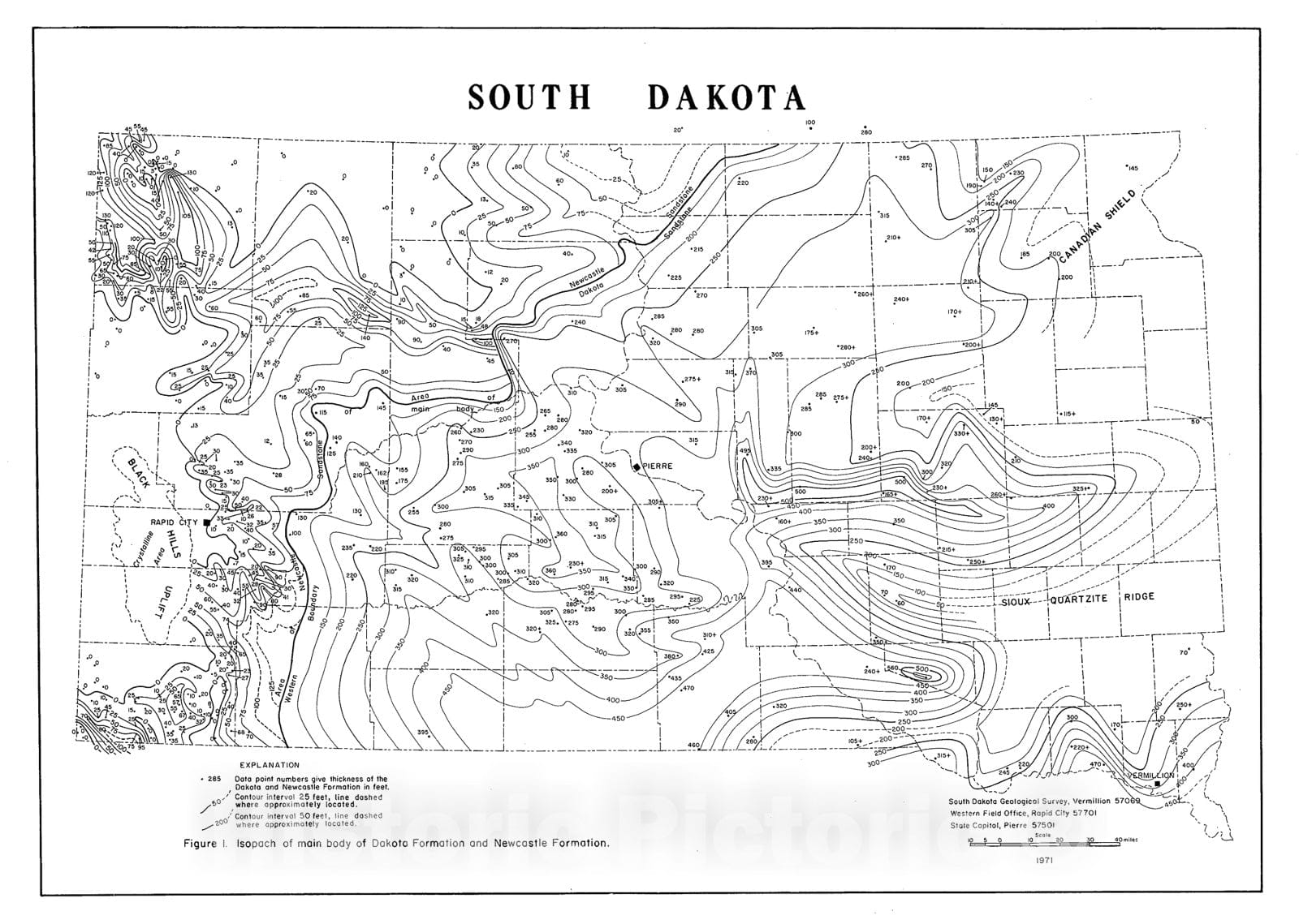 Map : Geology and hydrology of the Dakota Formation in South Dakota, 1 ...