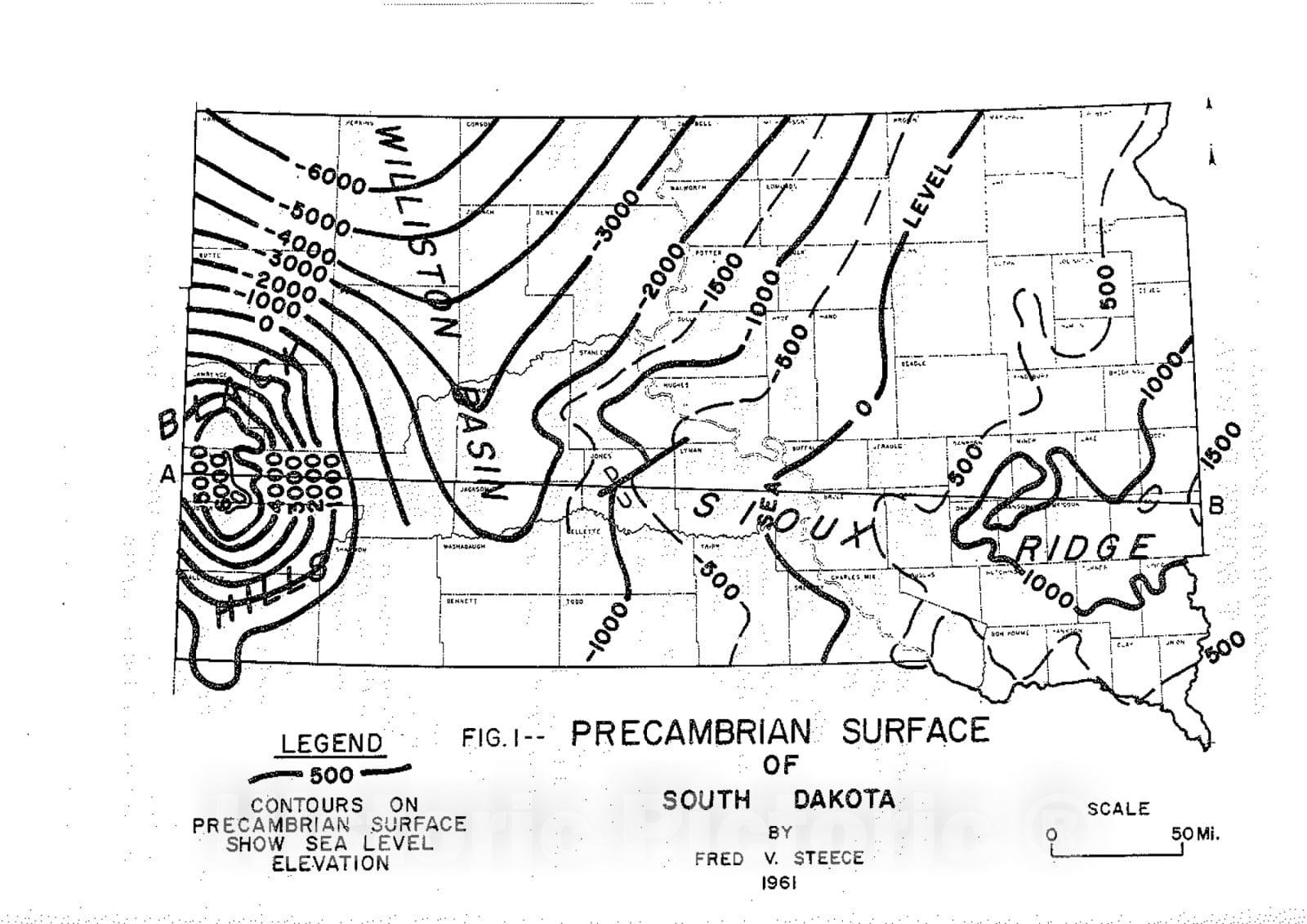 Map : Precambrian basement rocks of South Dakota, 1962 Cartography Wal ...