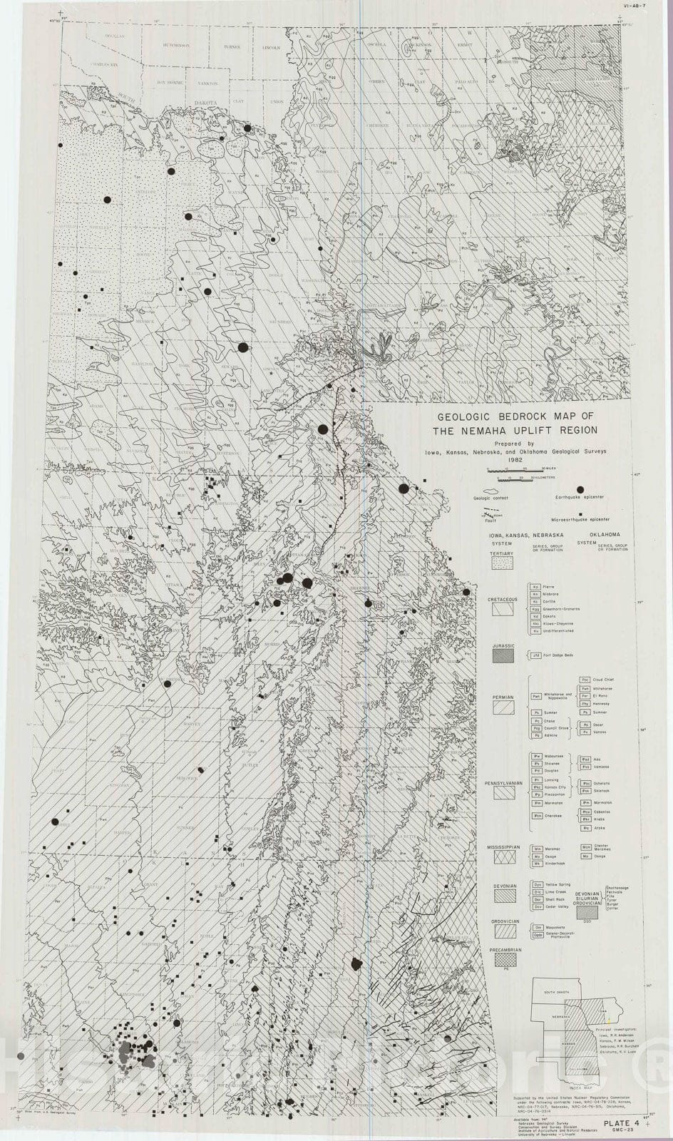 Map : Geologic bedrock map of the Nemaha uplift region, 1982 Cartograp ...