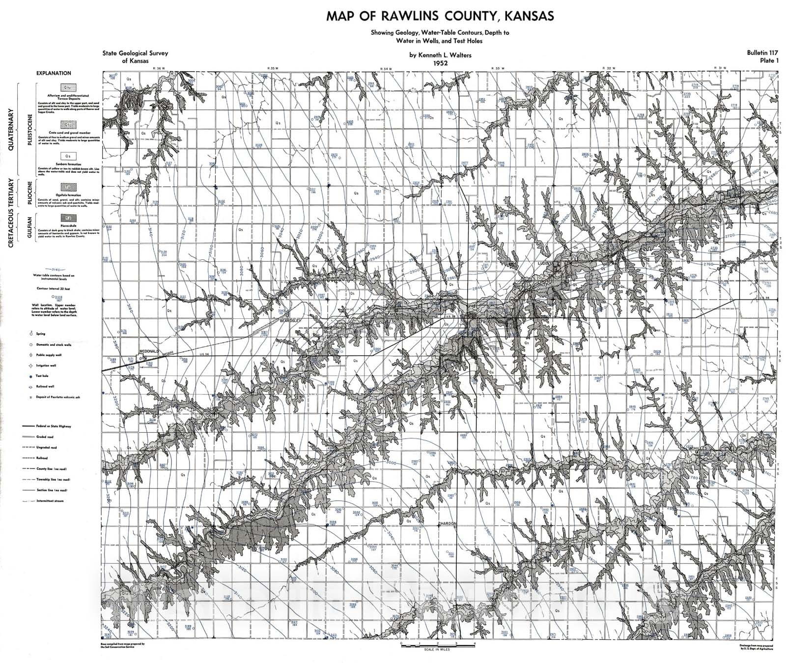 Map : Map of Rawlins County, Kansas, showing geology, water-table cont ...