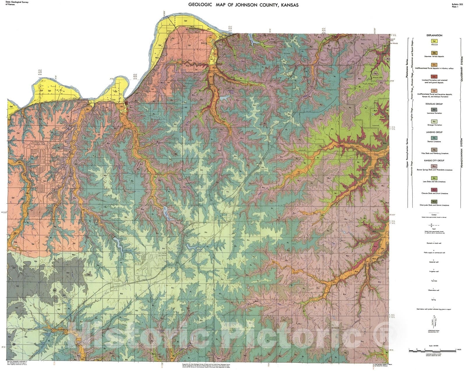 Map : Geologic map of Johnson County, Kansas, 1971 Cartography Wall Ar ...