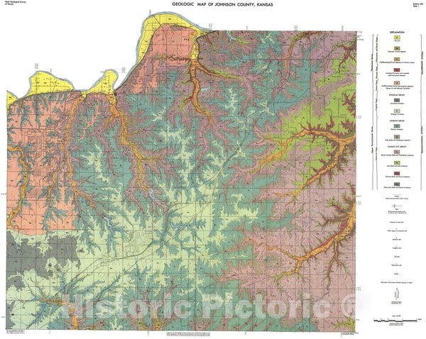Map : Geologic map of Johnson County, Kansas, 1971 Cartography Wall Ar ...