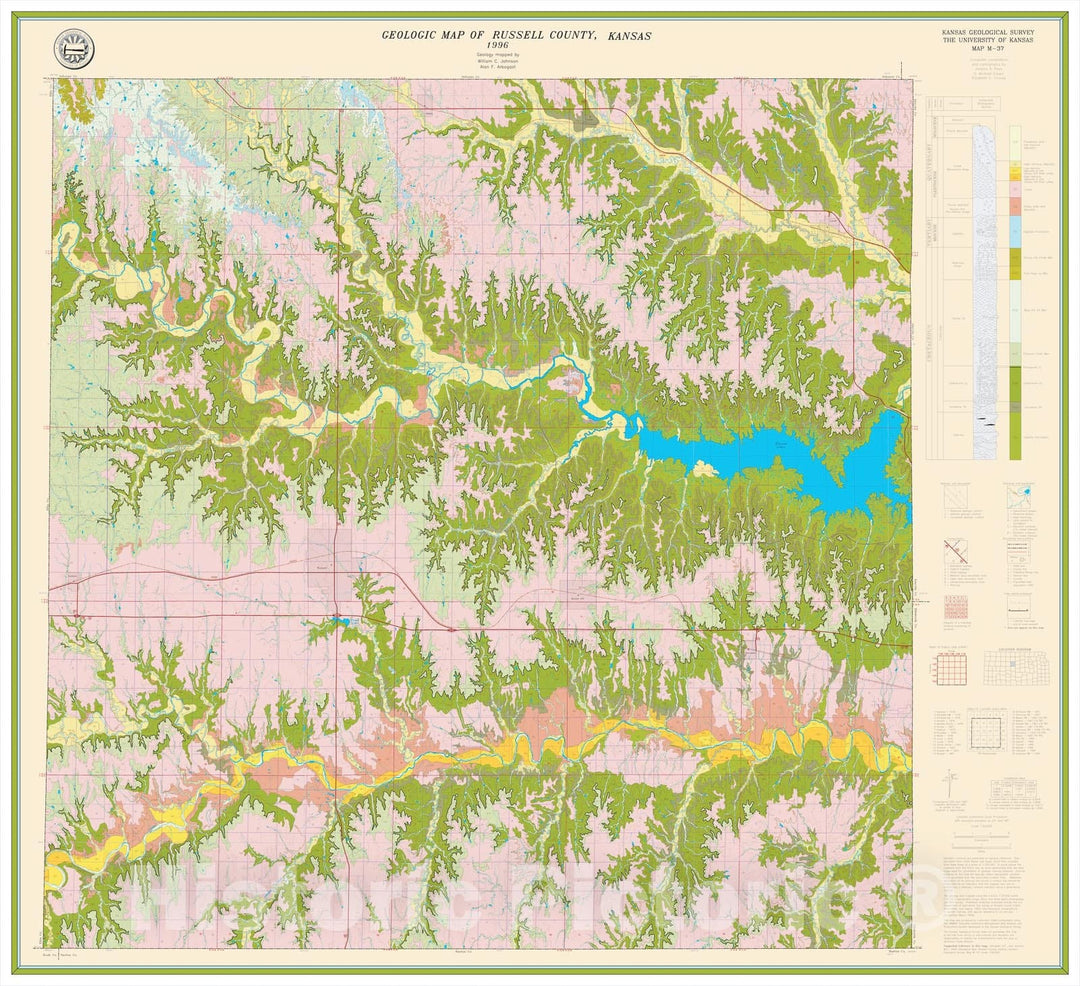 Map : Geologic map of Russell County, Kansas, 1996 Cartography Wall Ar ...
