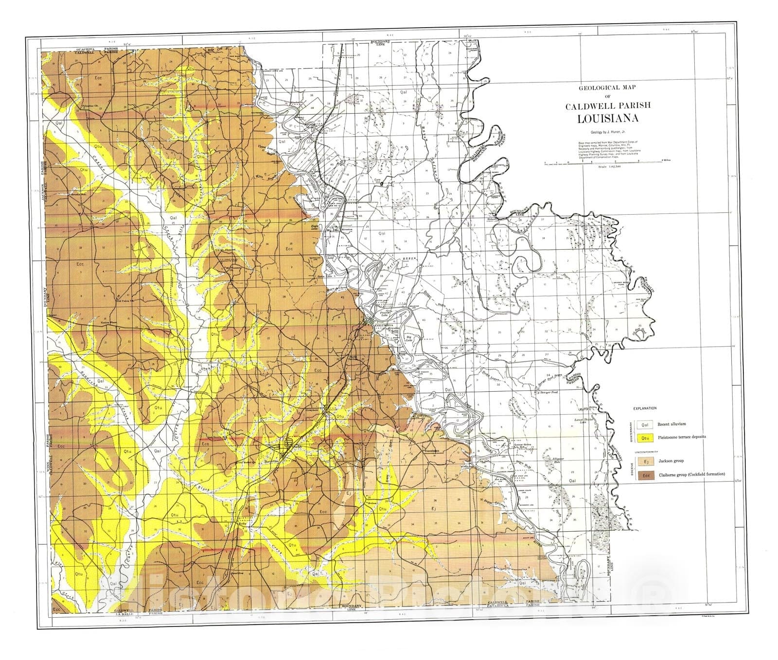 Map : Geology of Caldwell and Winn Parishes, 1939 Cartography Wall Art ...