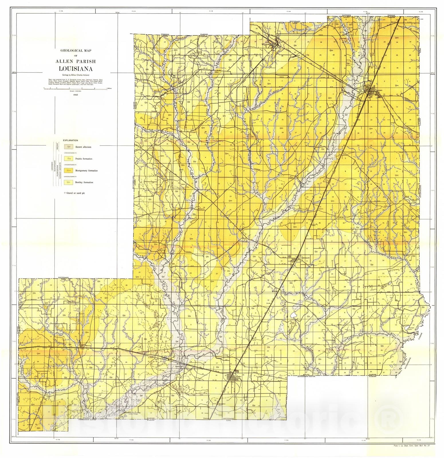 Map : Geology of Beauregard and Allen Parishes, 1952 Cartography Wall ...