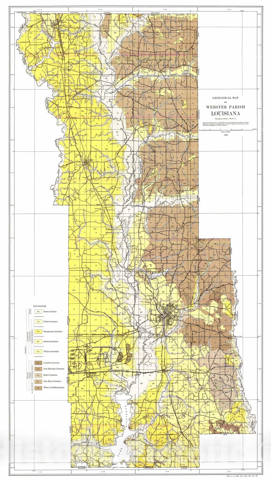 Map : Geology of Webster Parish, 1954 Cartography Wall Art : – Historic ...