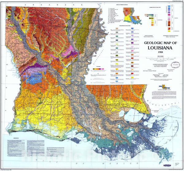 Map : Geologic map of Louisiana, 1984 Cartography Wall Art : – Historic ...