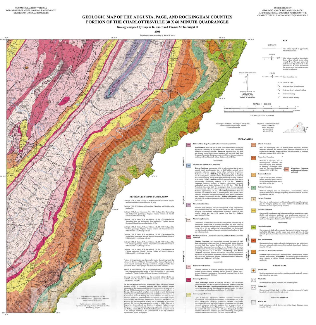 Map : Geologic map of the Augusta, Page, and Rockingham Counties porti ...