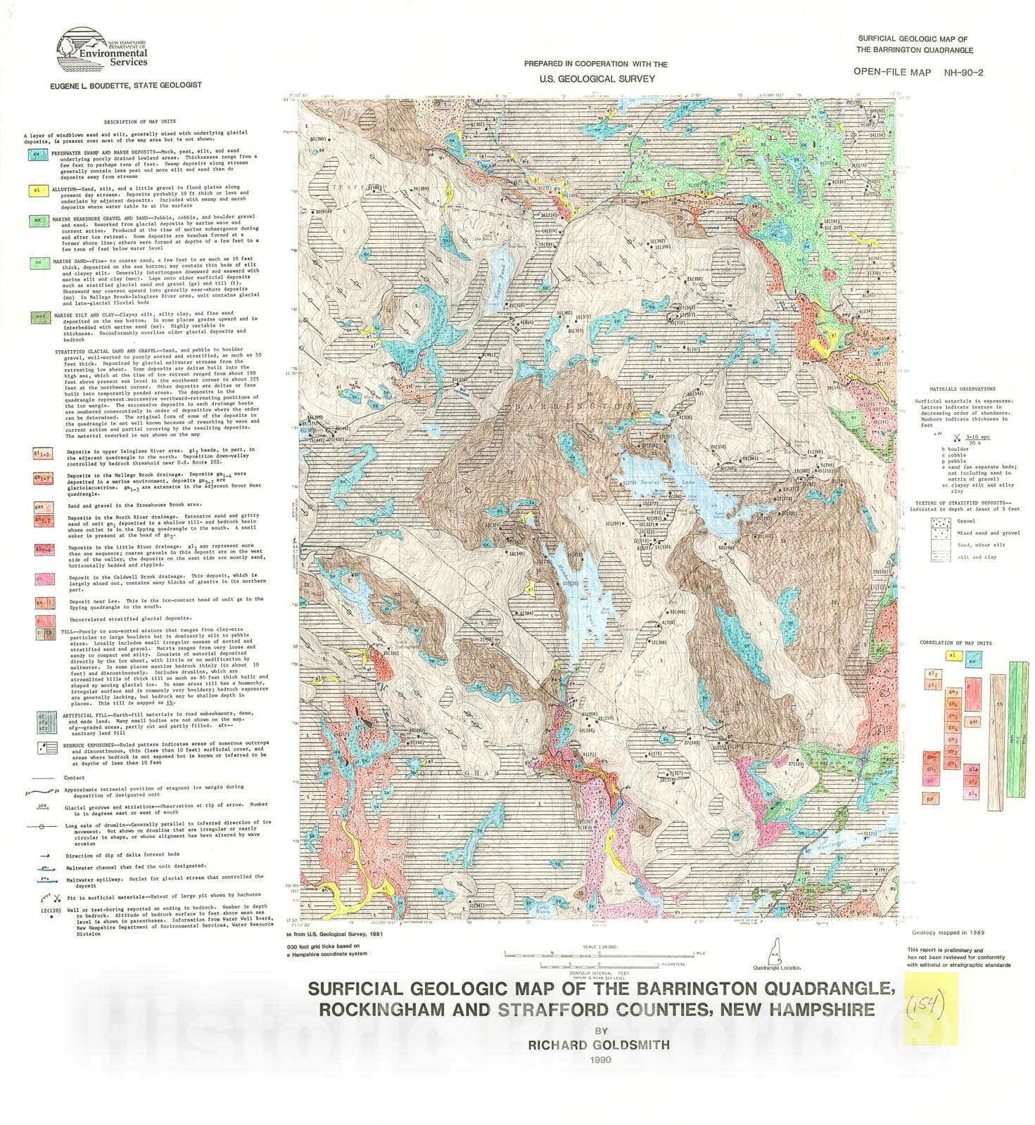 Map : Surficial geologic map of the Barrington quadrangle, Rockingham ...