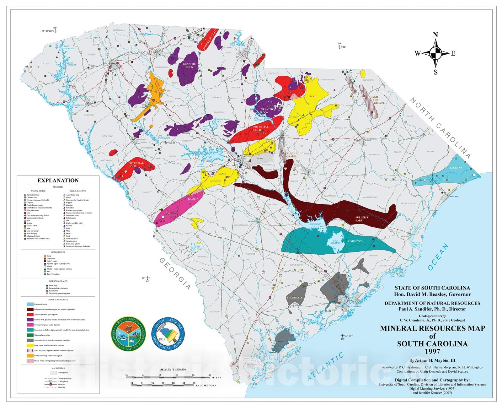 Map : Mineral Resources map of South Carolina, 1996 Cartography Wall A ...