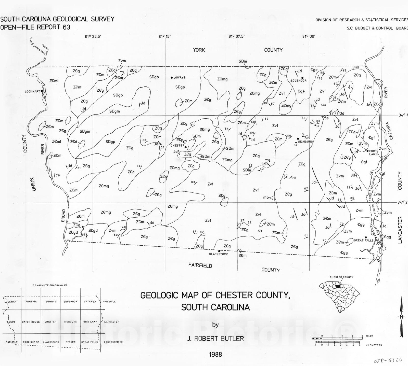 Map : Geologic map of Chester County, South Carolina, 1988 Cartography ...