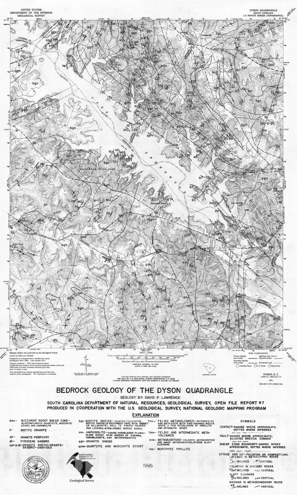 Map : Bedrock geology of the Dyson 7.5-minute quadrangle, South Caroli ...
