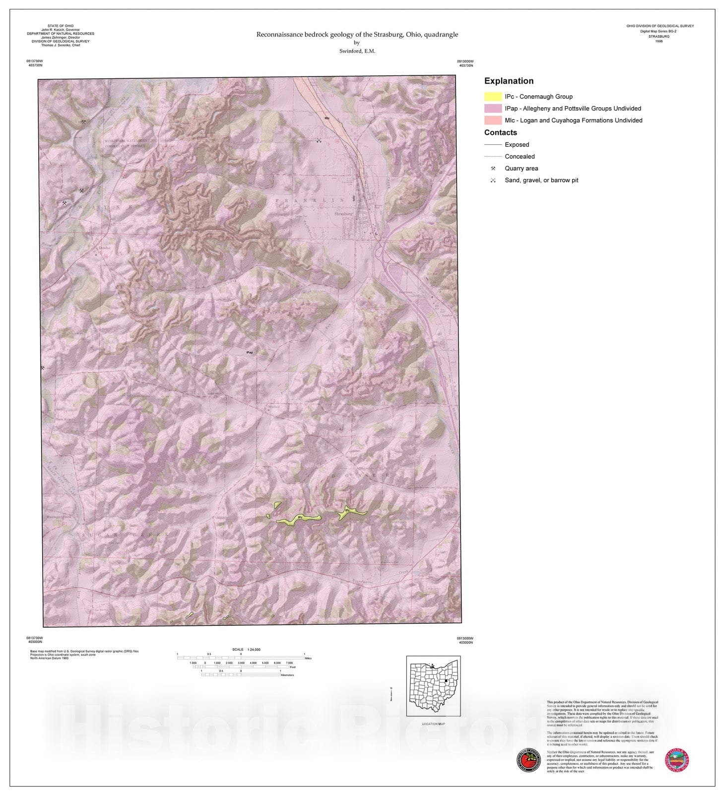 Map : Reconnaissance bedrock geology of the Strasburg, Ohio, quadrangl ...