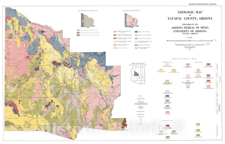 Map : Geologic map of Yavapai County, Arizona, 1958 Cartography Wall A ...