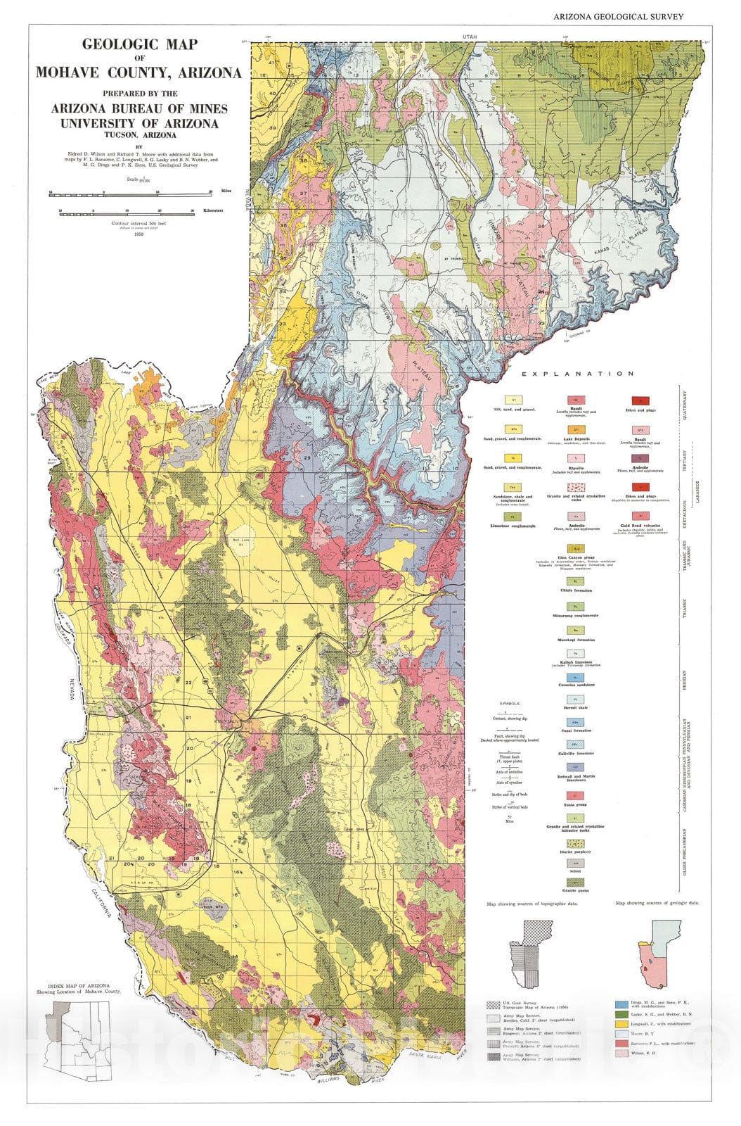 Map : Geologic map of Mohave County, Arizona, 1959 Cartography Wall Ar ...