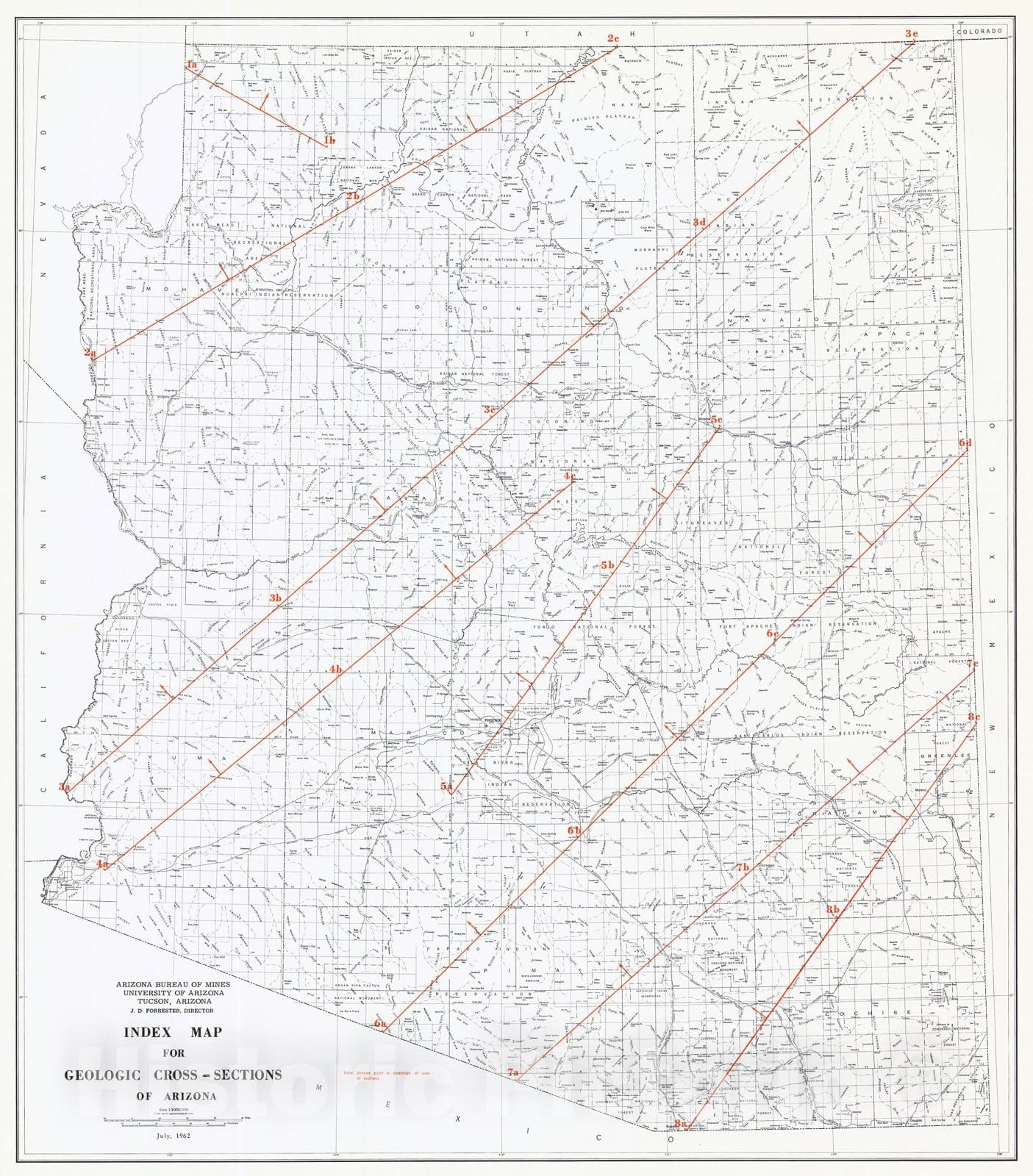 Map : Index map for geologic cross-sections of Arizona, 1962 Cartograp ...