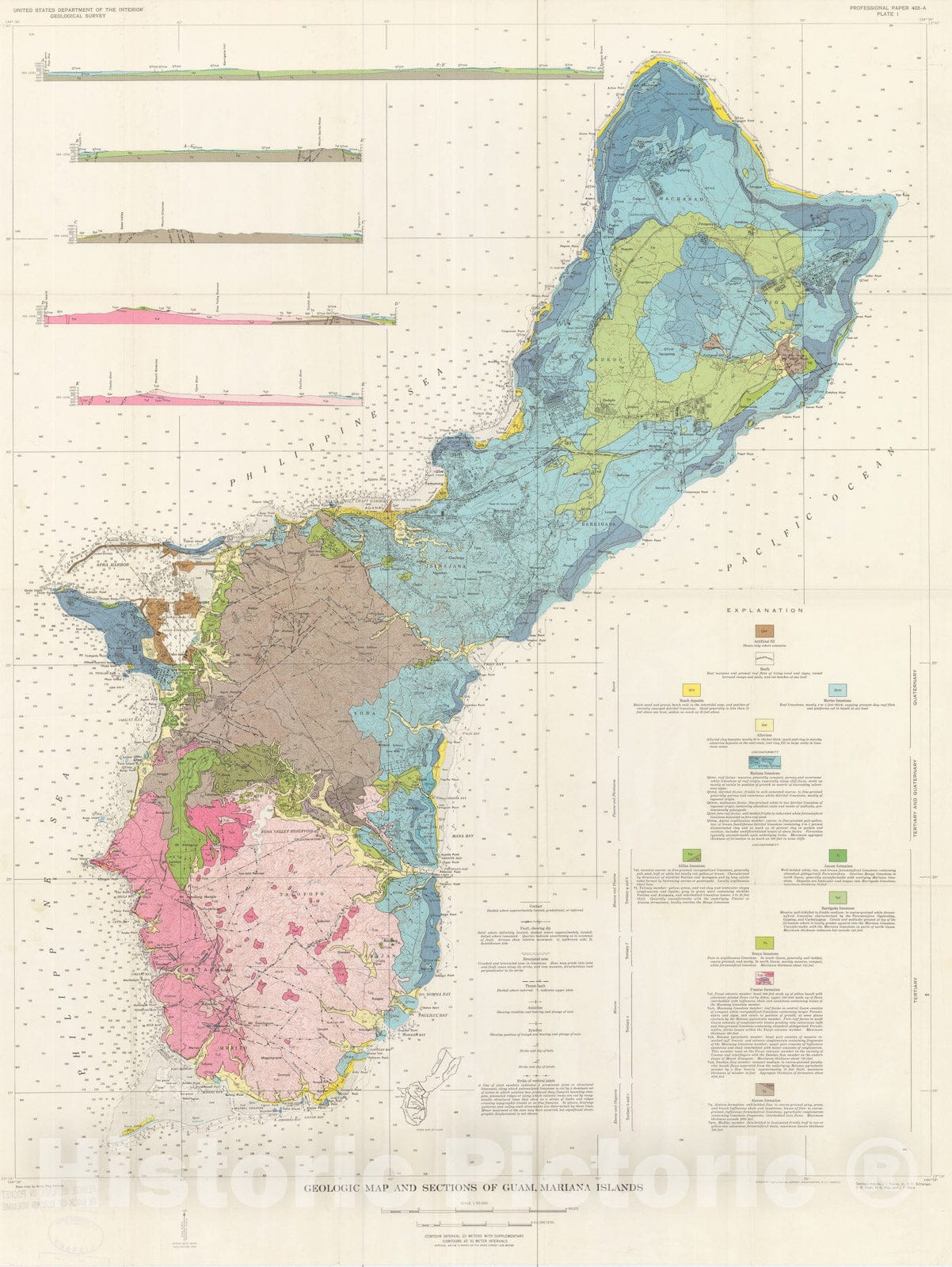 Map : General geology of Guam, 1964 Cartography Wall Art : - Historic ...