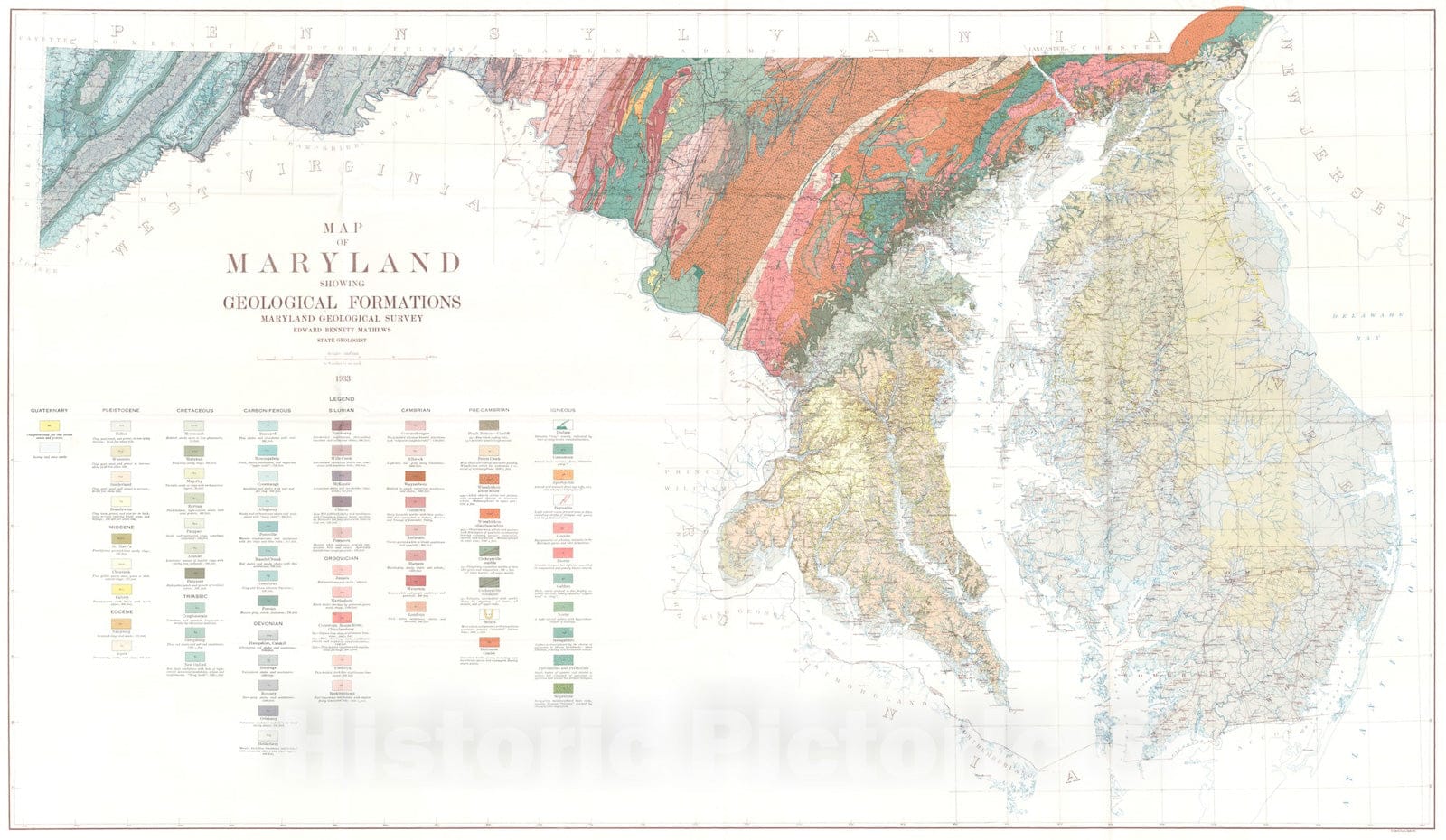 Map : Geologic map of Maryland, 1933 Cartography Wall Art : – Historic ...