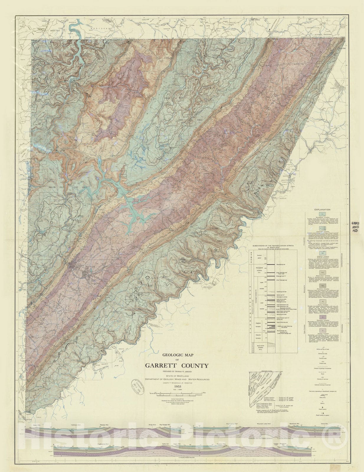 Map : Geologic map of Garrett County, 1953 Cartography Wall Art ...