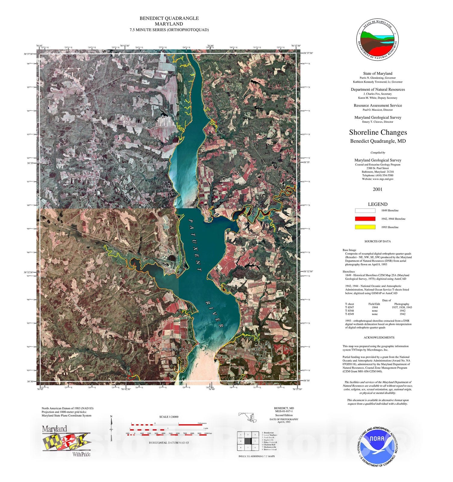 Map : Shoreline changes -- Benedict quadrangle, MD, 1994 Cartography W ...