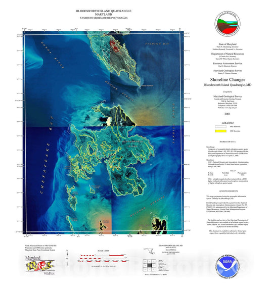 Map : Shoreline changes -- Bloodsworth Island quadrangle, MD, 1997 Car ...