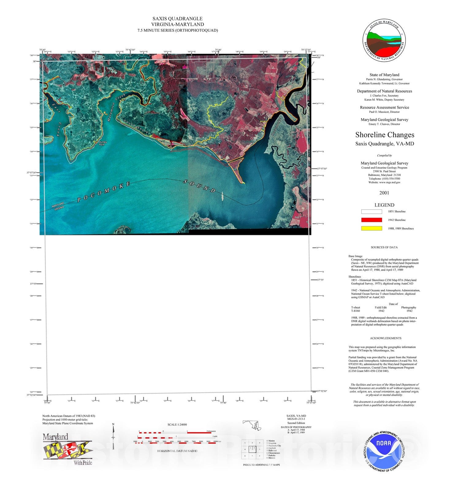 Map : Shoreline changes -- Saxis quadrangle, VA-MD, 1994 Cartography W ...