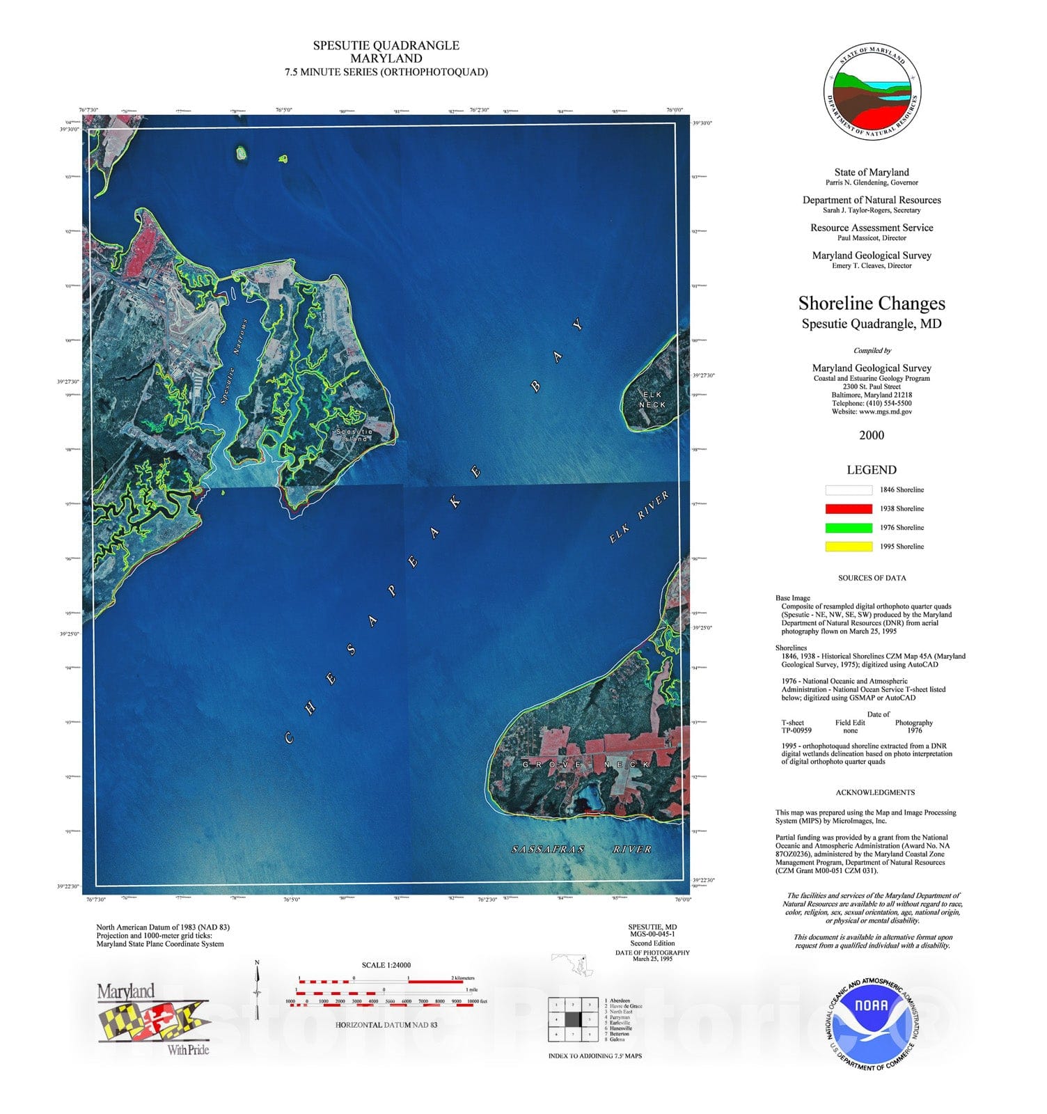 Map : Shoreline changes -- Spesutie quadrangle, MD, 1994 Cartography W ...
