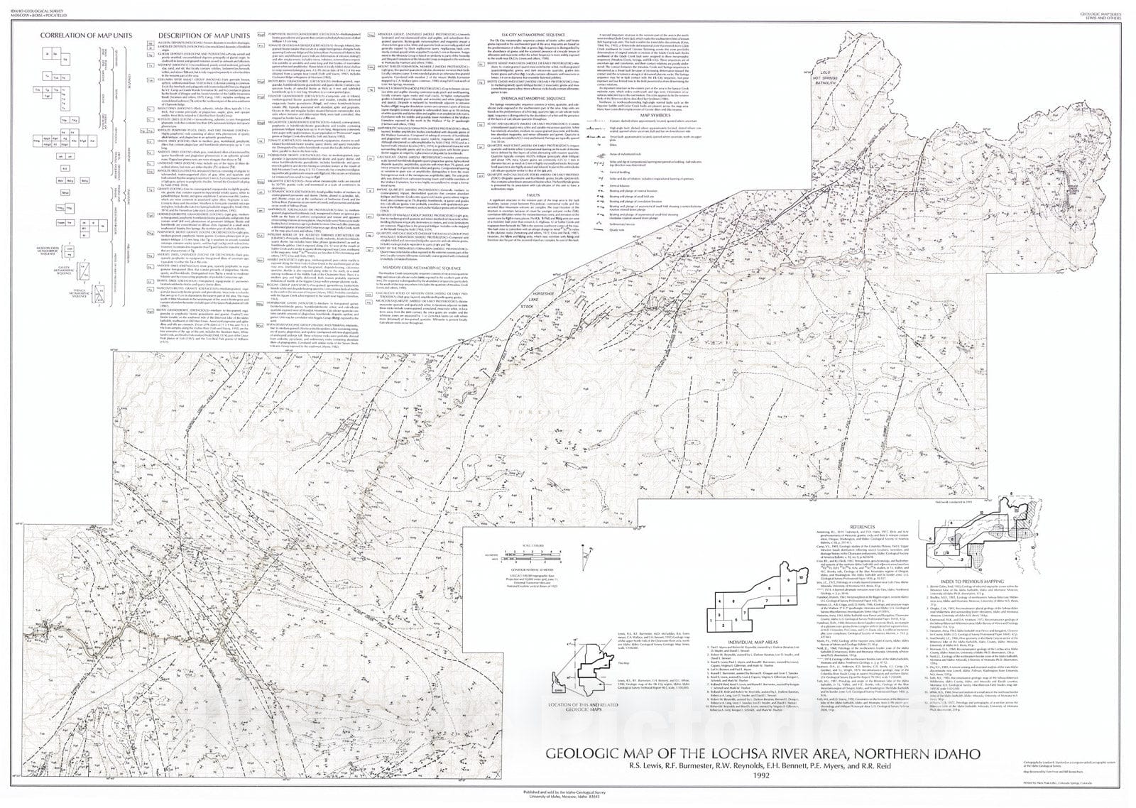 Map : Geologic map of the Lochsa River area, northern Idaho, 1992 Cart ...