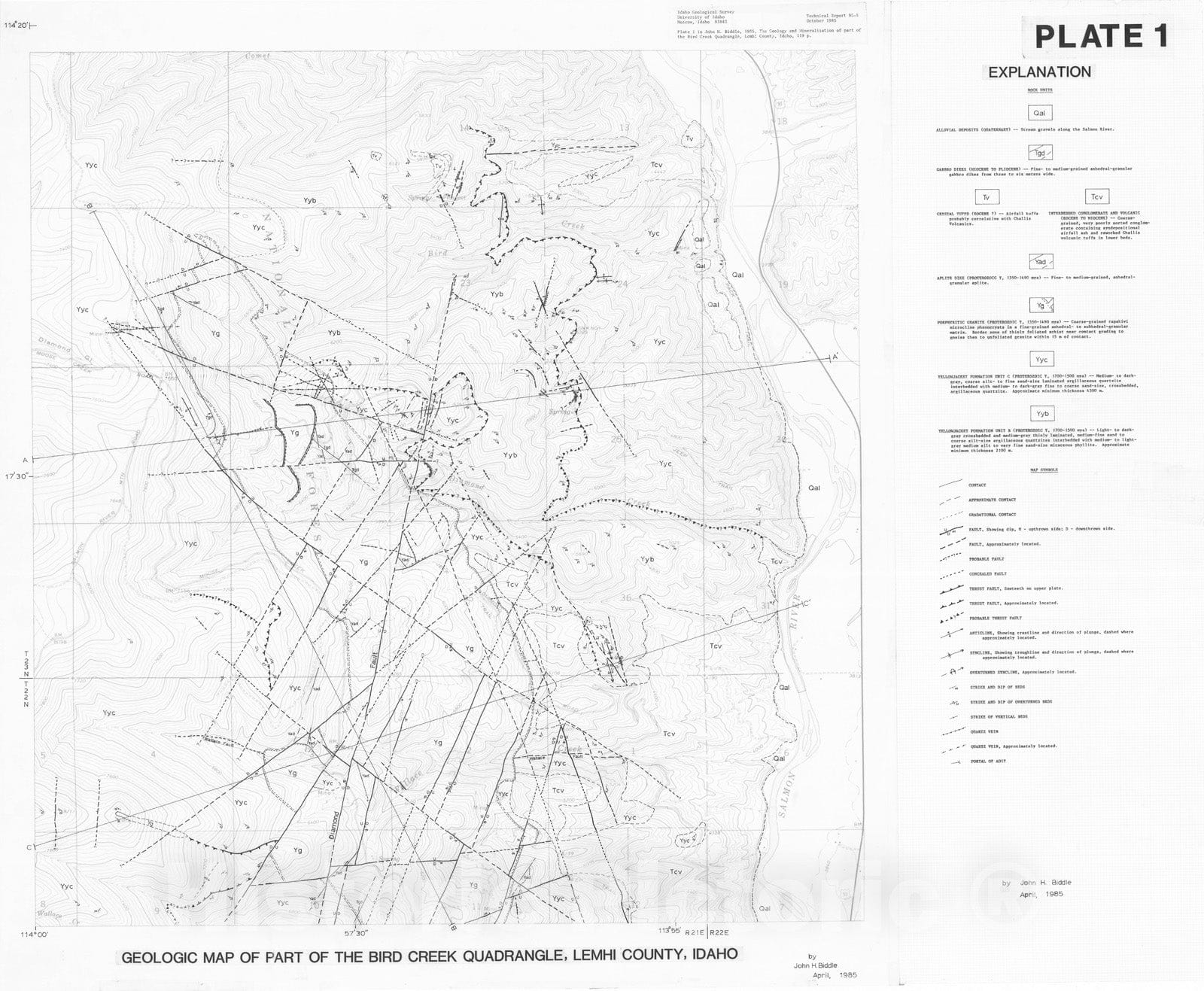 Map : Geologic map and cross sections of part of the Bird Creek quadra ...