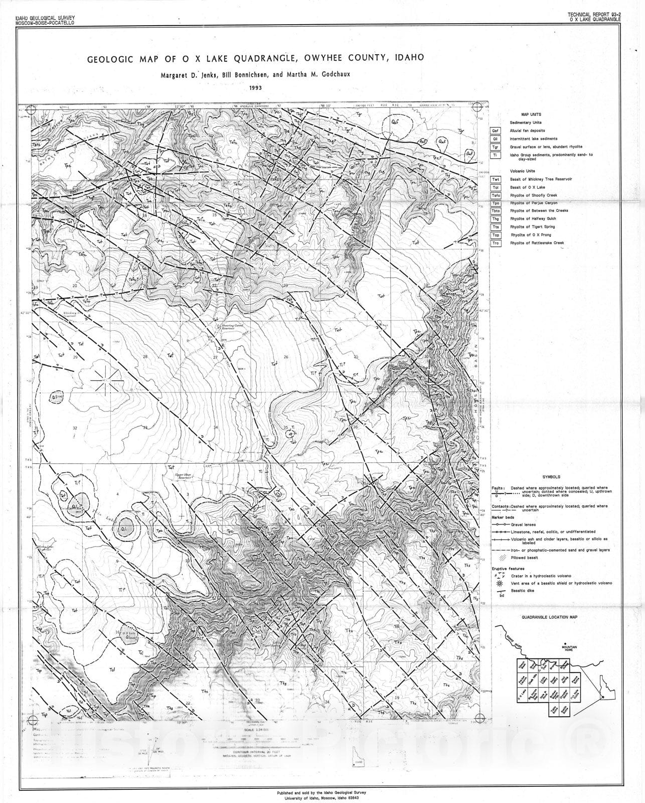 Map : Geologic map of O X Lake quadrangle, Owyhee County, Idaho, 1993 ...