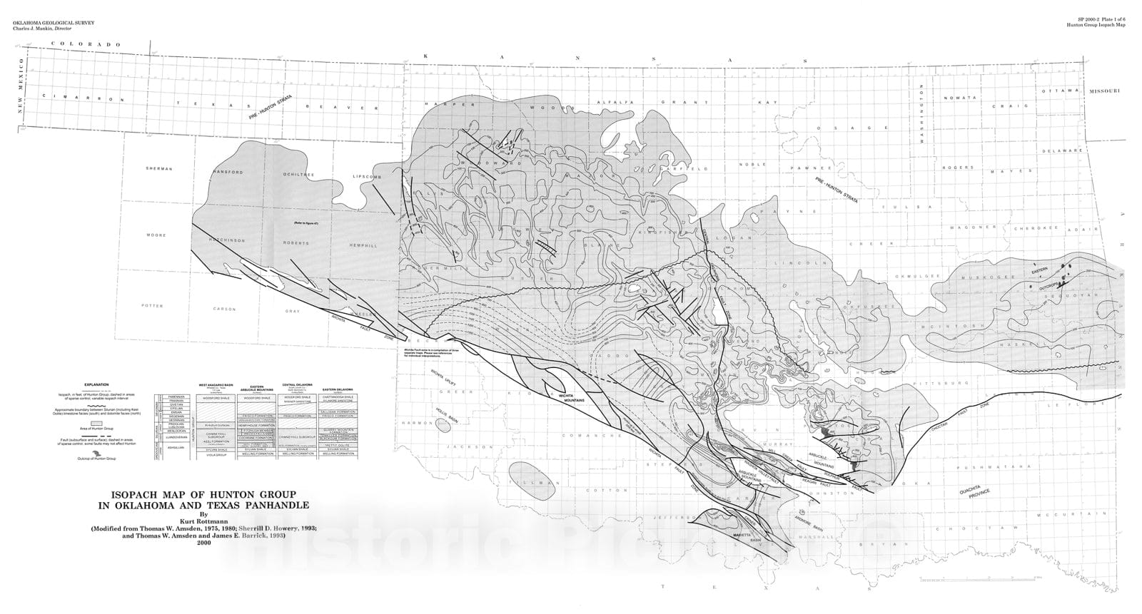 Map : Plate 1. Isopach map of Hunton Group in Oklahoma and Texas panha ...