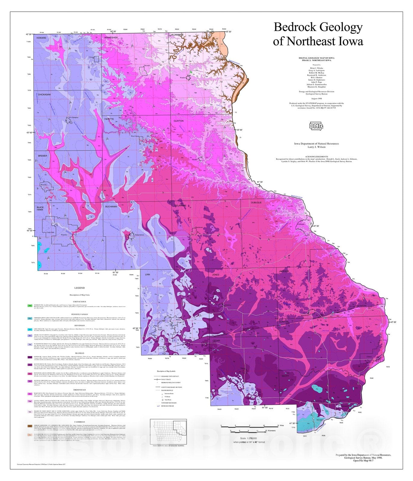 Map : Bedrock geology of northeast Iowa, 1998 Cartography Wall Art ...