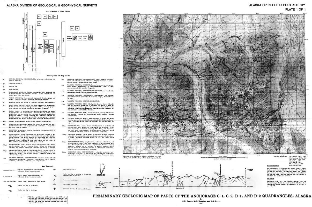 Map : Preliminary geologic map of parts of the Anchorage C-1, C-2, D-1 ...