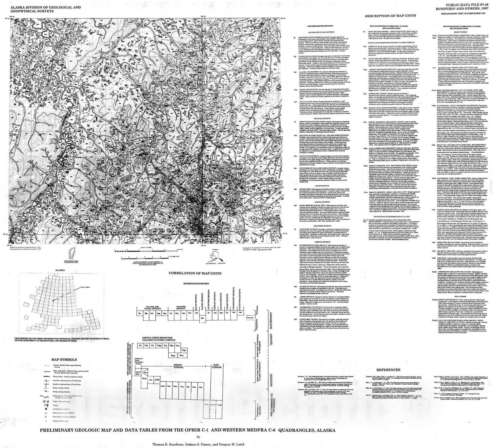 Map : Preliminary geologic map and data tables of the Ophir C-1 and we ...