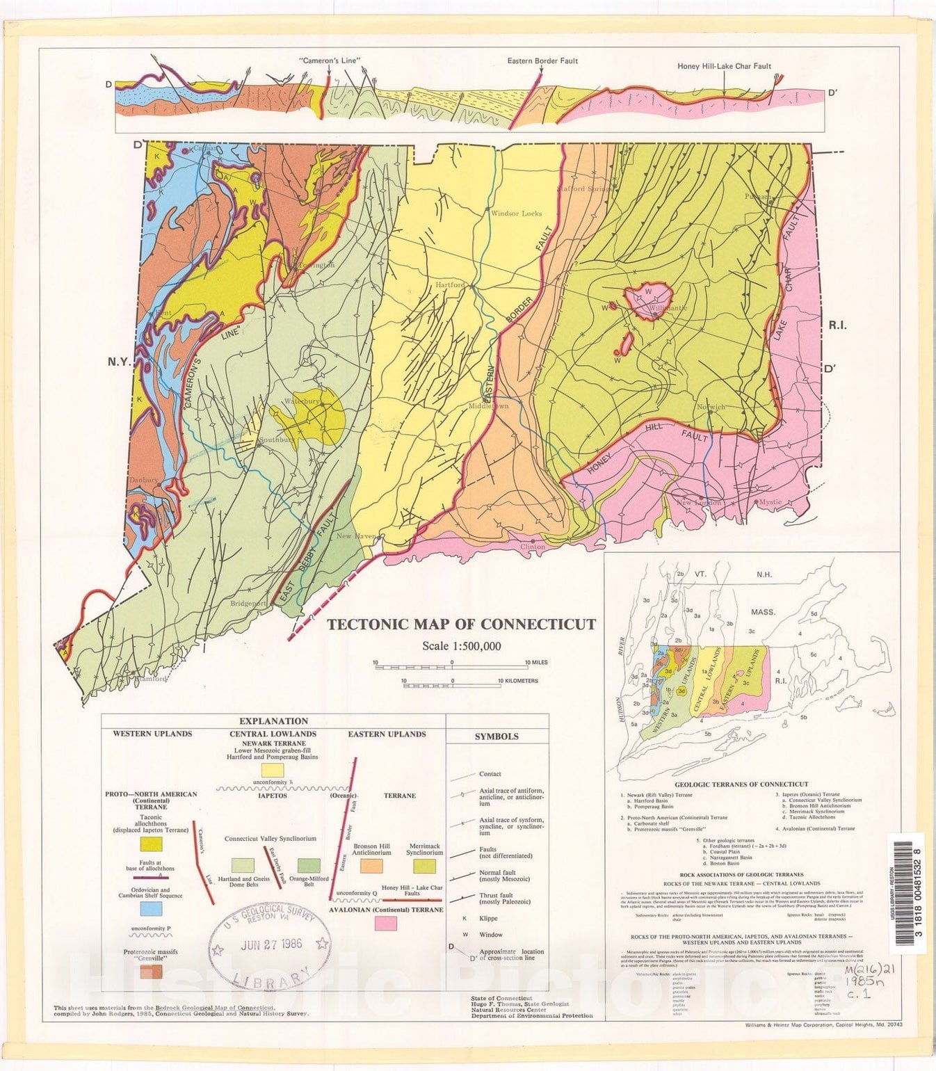 Map : Tectonic map of Connecticut, 1985 Cartography Wall Art ...